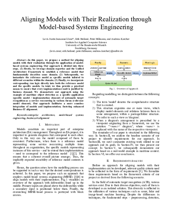 (PDF) Aligning Models with Their Realization through Model-based Systems Engineering