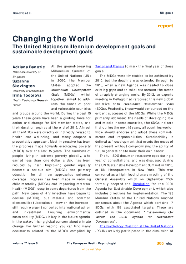 (PDF) Changing the World - The United Nations millennium development ...
