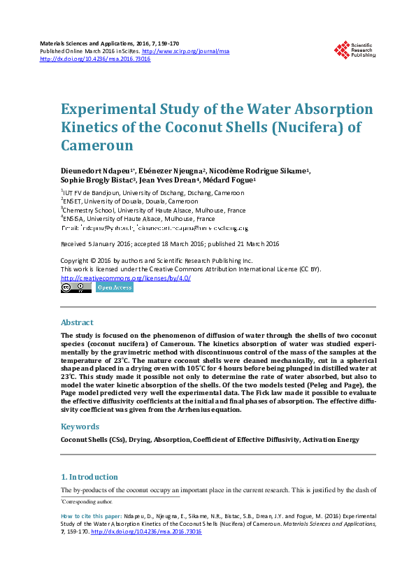 (PDF) Experimental Study of the Water Absorption Kinetics of the ...