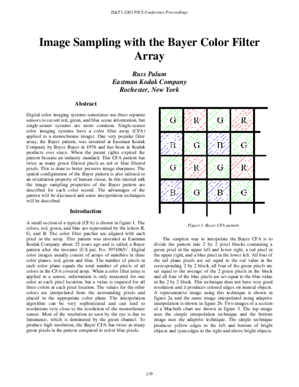 (PDF) Image Sampling with the Bayer Color Filter Array