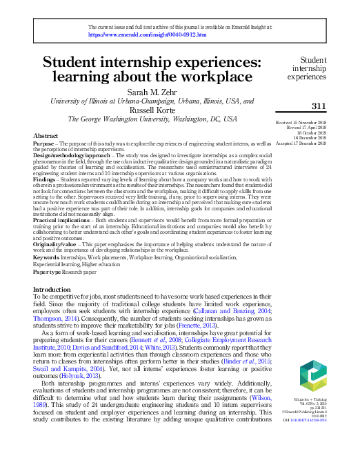 (PDF) Student internship experiences: learning about the workplace