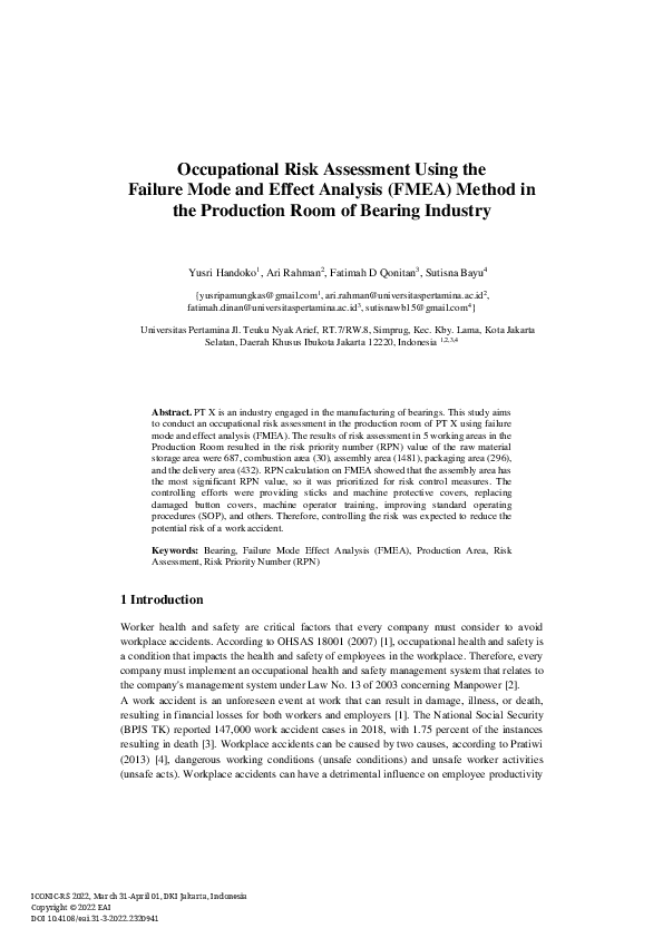 (PDF) Occupational Risk Assessment Using the Failure Mode and Effect ...