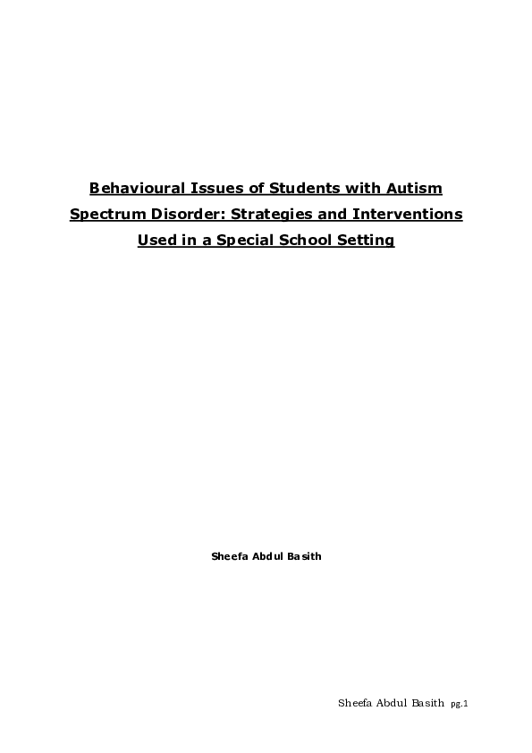 (PDF) Behavioural Issues of Students with Autism Spectrum Disorder