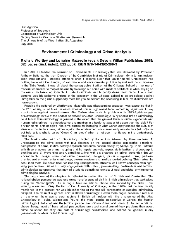 (PDF) Environmental Criminology and Crime Analysis