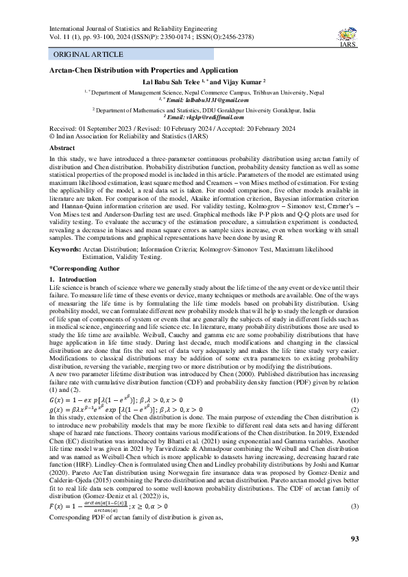 (PDF) Arctan-Chen Distribution with Properties and Application