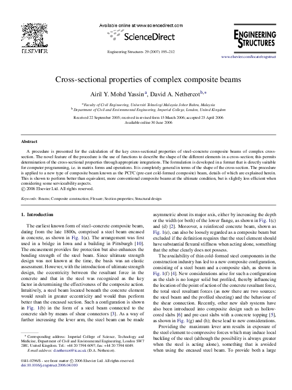 (PDF) Cross-sectional properties of complex composite beams
