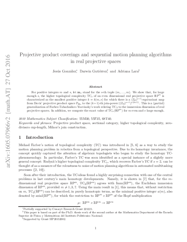 (PDF) Projective product coverings and sequential motion planning ...