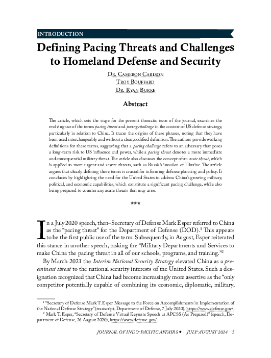 (PDF) Defining Pacing Threats and Challenges to Homeland Defense and ...