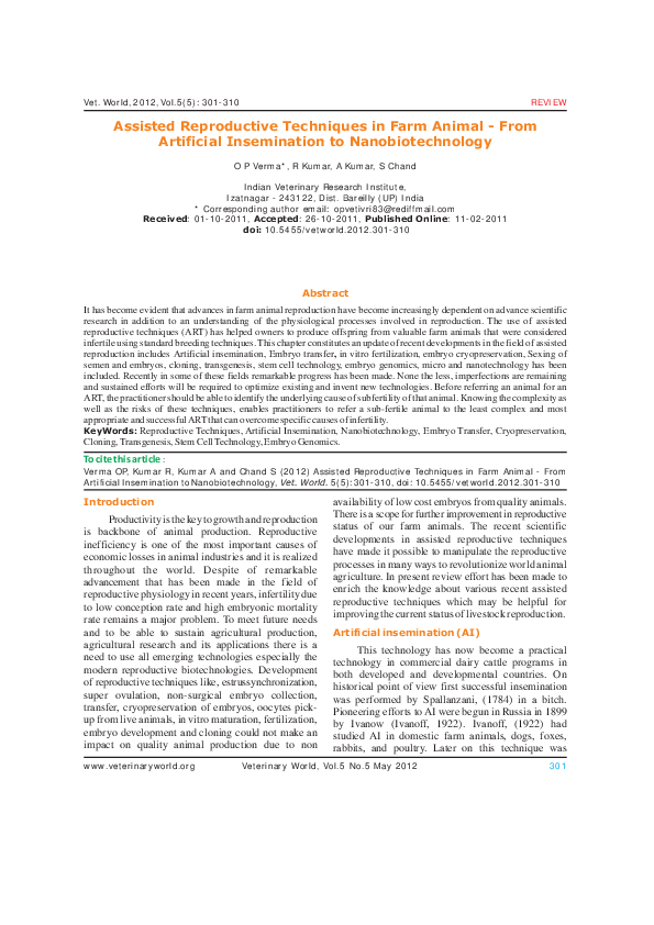 (PDF) Assisted Reproductive Techniques in Farm Animal - From Artificial ...