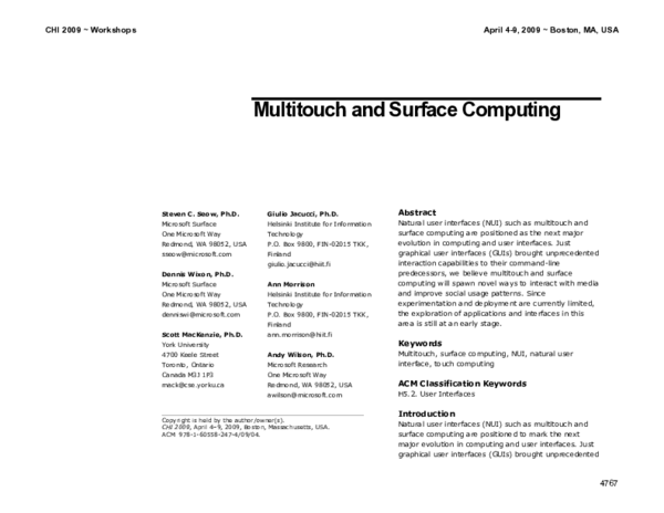 (PDF) Multitouch and surface computing