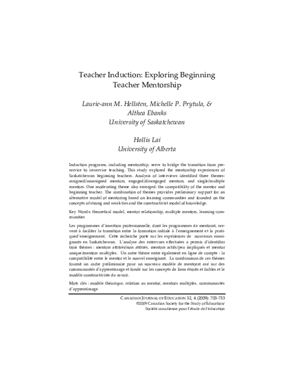 Pdf Teacher Induction Exploring Beginning Teacher Mentorship