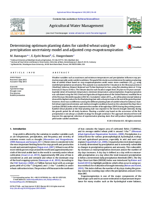 (PDF) Determining optimum planting dates for rainfed wheat using the ...
