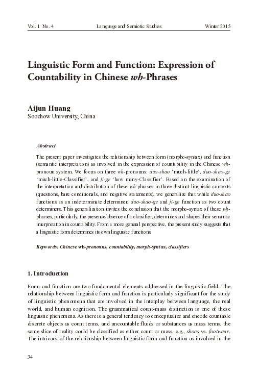 (PDF) Linguistic Form and Function: Expression of Countability in ...