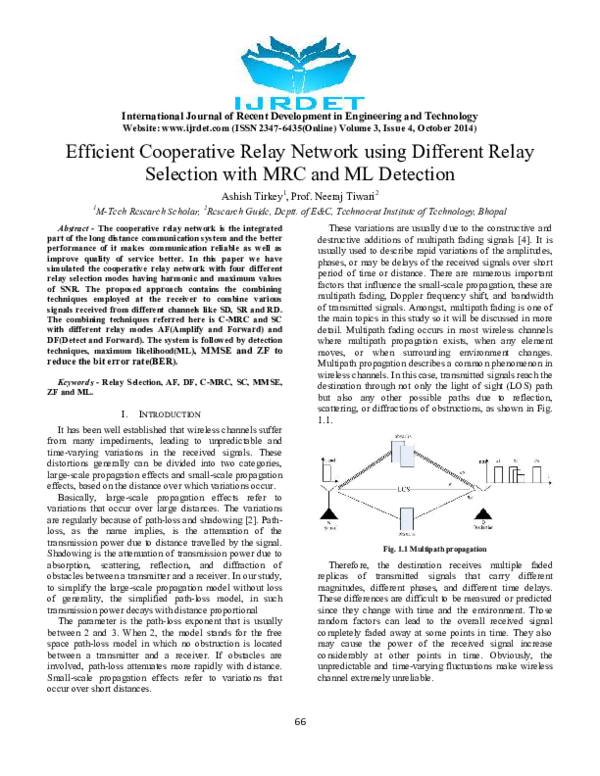 Pdf Efficient Cooperative Relay Network Using Different Relay Selection With Mrc And Ml Detection