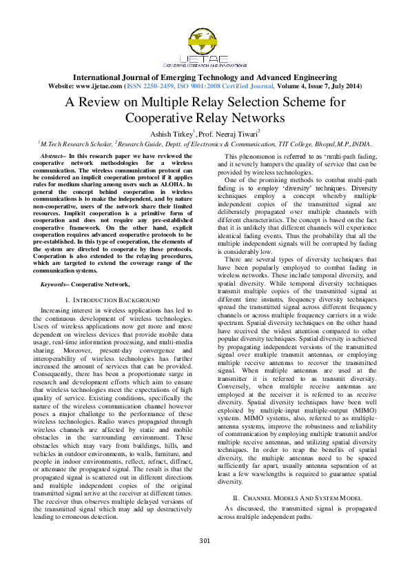 Pdf A Review On Multiple Relay Selection Scheme For Cooperative Relay Networks
