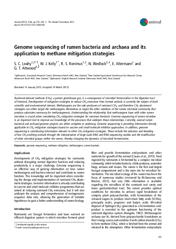 (PDF) Genome sequencing of rumen bacteria and archaea and its ...