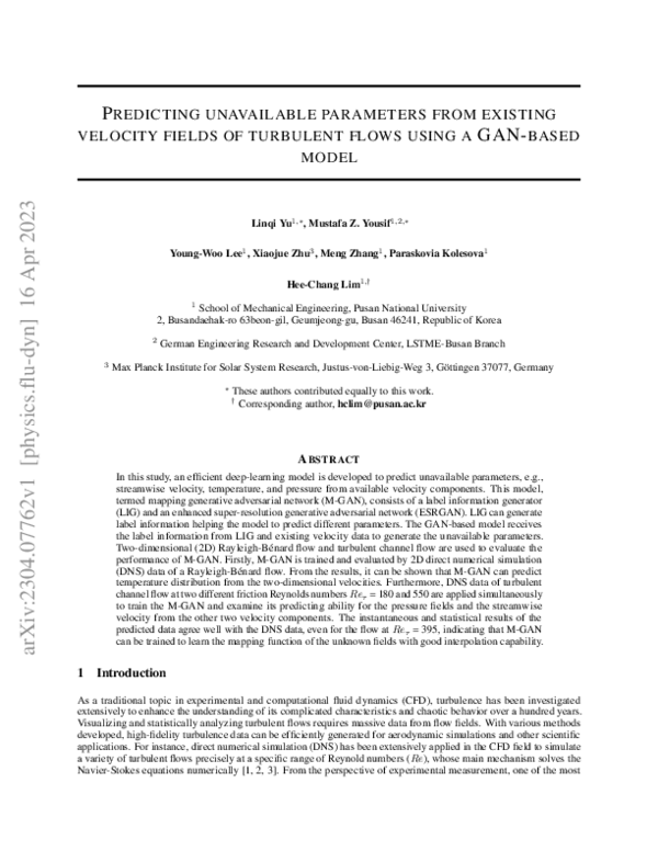 Pdf Predicting Unavailable Parameters From Existing Velocity Fields Of Turbulent Flows Using A