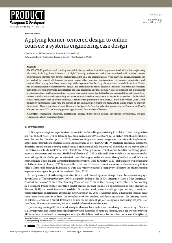 (PDF) Applying learner-centered design to online courses: a systems ...
