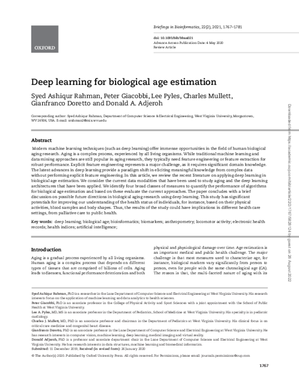 (PDF) Deep learning for biological age estimation