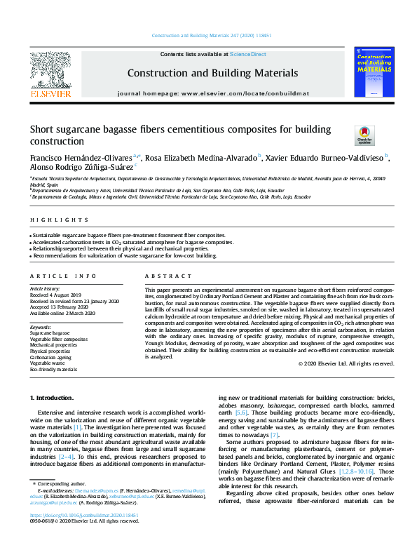 (PDF) Short sugarcane bagasse fibers cementitious composites for ...