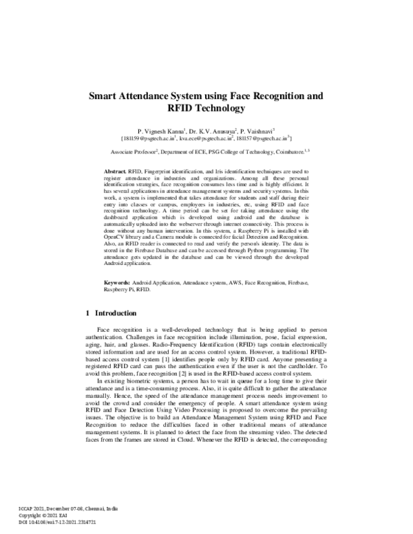 Pdf Smart Attendance System Using Face Recognition And Rfid Technology