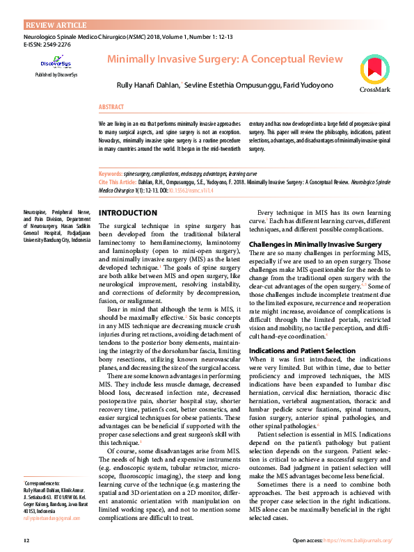 (PDF) Minimally Invasive Surgery: A Conceptual Review