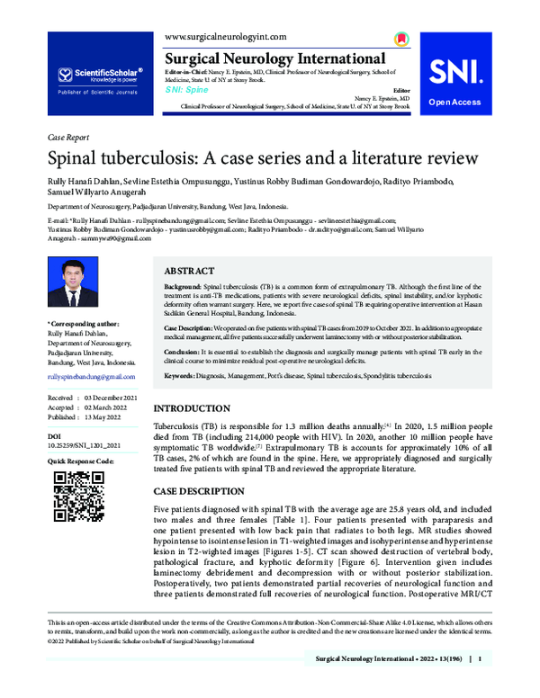 (PDF) Spinal tuberculosis: A case series and a literature review