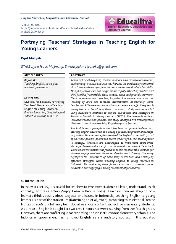 (PDF) Portraying Teachers' Strategies in Teaching English for Young ...