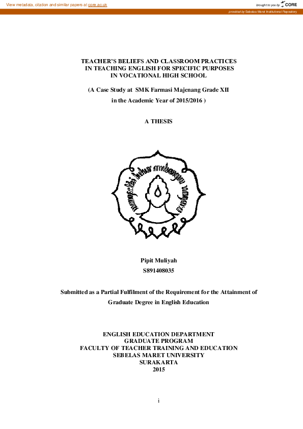 (PDF) Teachers Beliefs and Classroom Practices in Teaching English for Specific Purposes in ...
