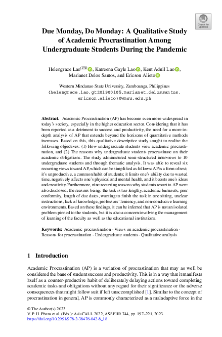 (PDF) Due Monday, Do Monday: A Qualitative Study of Academic ...