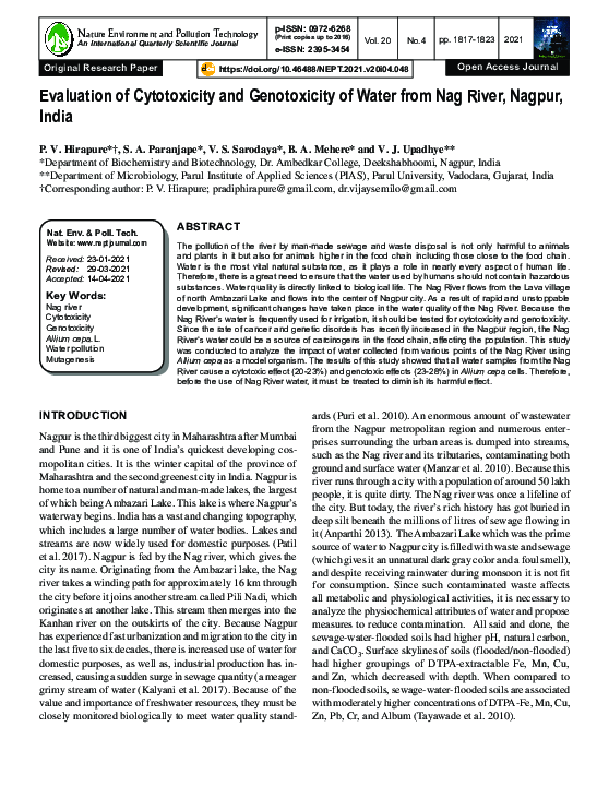 (PDF) Evaluation of Cytotoxicity and Genotoxicity of Water from Nag ...