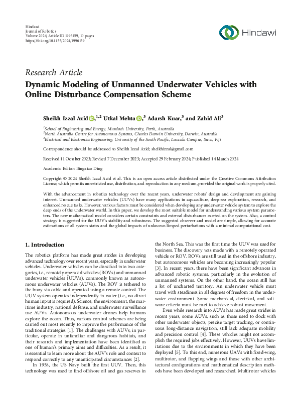 (PDF) Dynamic Modeling of Unmanned Underwater Vehicles with Online Disturbance Compensation Scheme