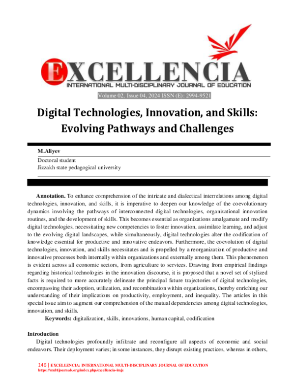 (PDF) Digital Technologies, Innovation, and Skills: Evolving Pathways and Challenges