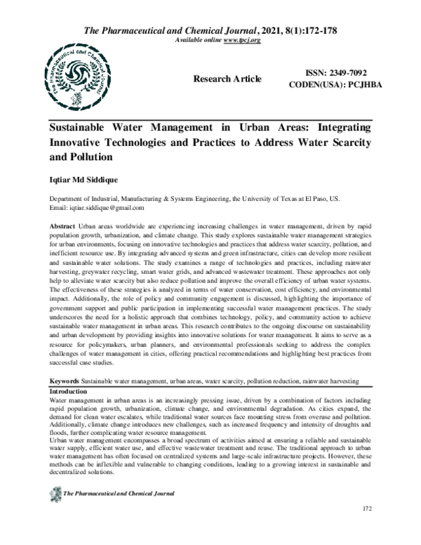 (PDF) Sustainable Water Management in Urban Areas: Integrating ...