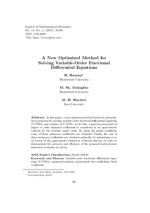 (PDF) A New Optimized Method for Solving Variable-Order Fractional Differential Equations A New ...