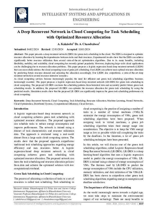 Pdf A Deep Recurrent Network In Cloud Computing For Task Scheduling With Optimized Resource