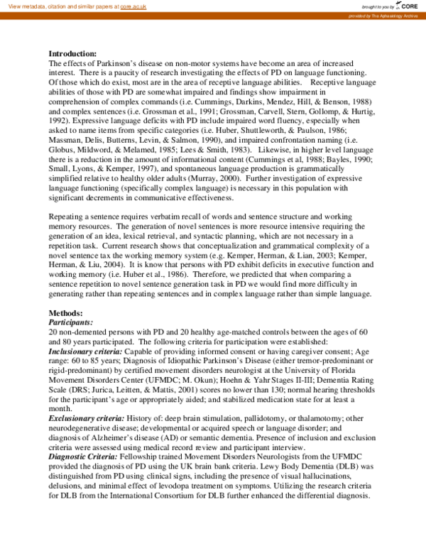 (PDF) Exploring Sentence Production in Parkinson's Disease: Effects of Conceptual and Task ...