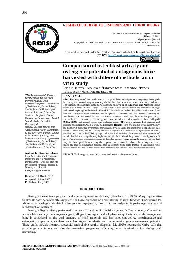 (PDF) Comparison of osteoblast activity and osteogenic potential of ...