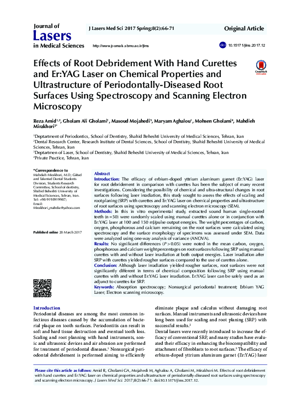 (PDF) Effects of Root Debridement With Hand Curettes and Er:YAG Laser ...