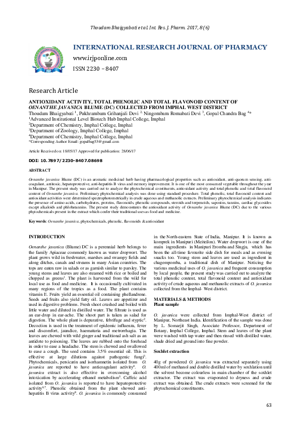 (PDF) Antioxidant Activity, Total Phenolic and Total Flavonoid Content ...