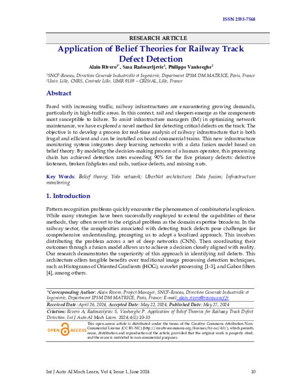 (PDF) Application of Belief Theories for Railway Track Defect Detection