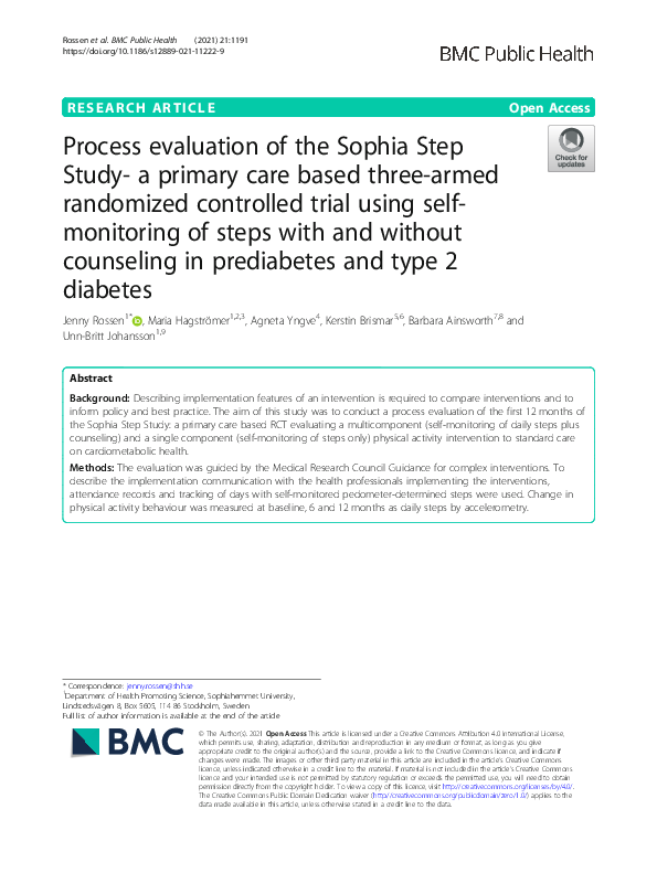 (PDF) Process evaluation of the Sophia Step Study- a primary care based ...