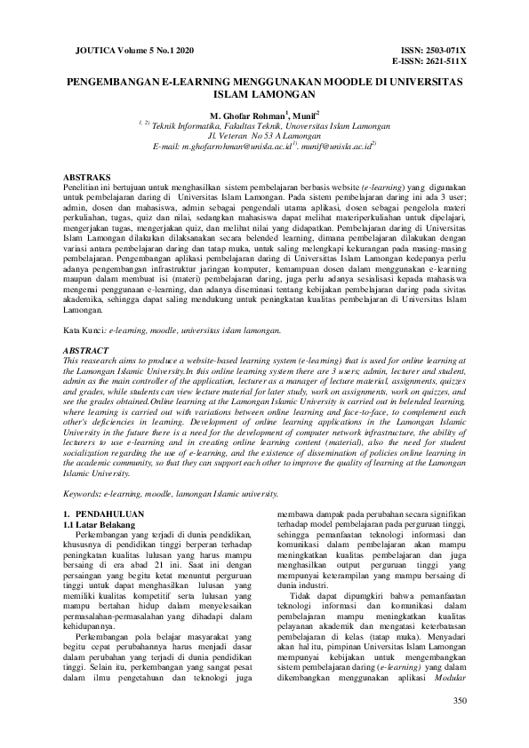 (PDF) Pengembangan E-Learning Menggunakan Moodle DI Universitas Islam Lamongan | Munif Munif ...