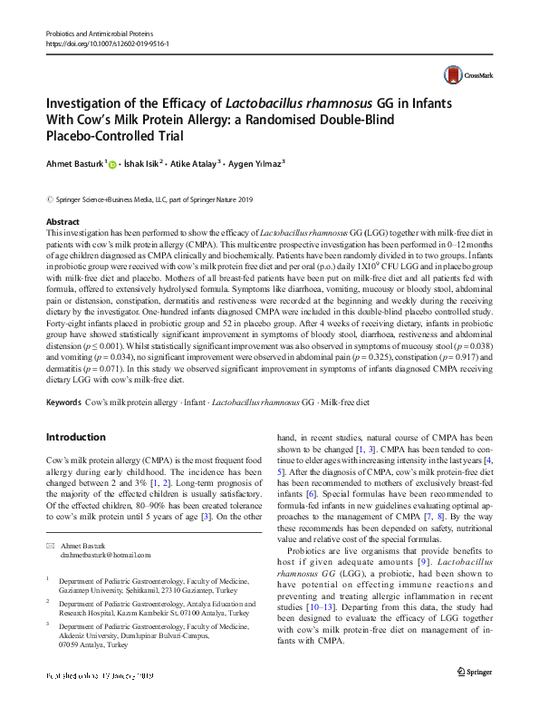 (PDF) Investigation of the Efficacy of Lactobacillus rhamnosus GG in Infants With Cow’s Milk ...