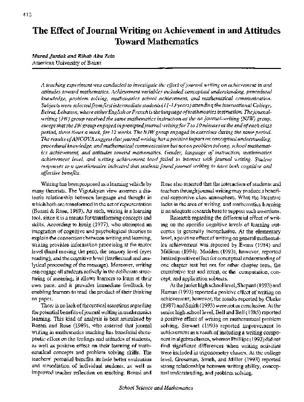 (PDF) The Effect of Journal Writing on Achievement in and Attitudes ...