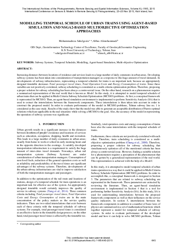 (PDF) Modelling Temporal Schedule of Urban Trains Using Agent-Based Simulation and NSGA2-BASED ...