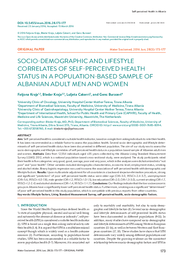 (PDF) Socio-demographic and Lifestyle Correlates of Self-perceived ...
