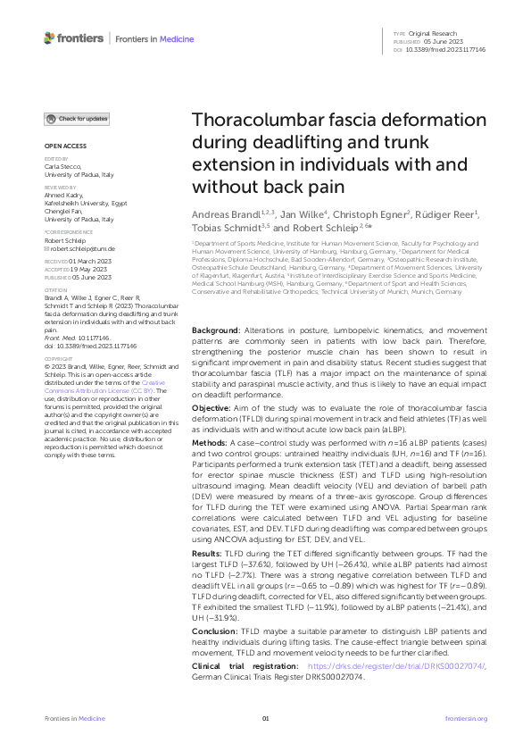 Thoracolumbar fascia deformation during deadlifting and trunk extension ...