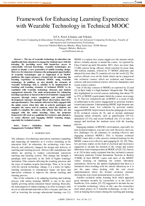 (PDF) Framework for Enhancing Learning Experience with Wearable ...