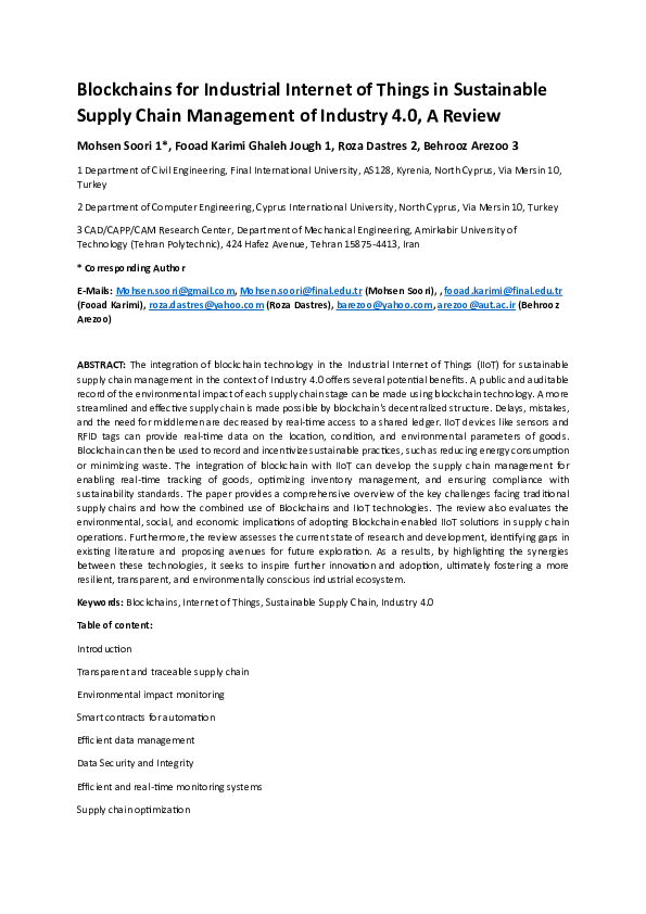 (PDF) Blockchains for Industrial Internet of Things in Sustainable Supply Chain Management of ...